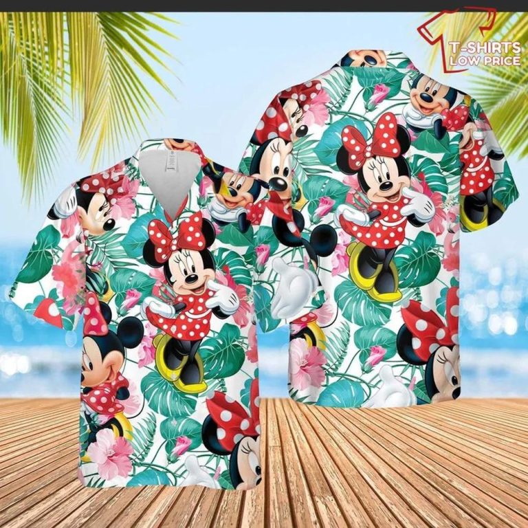 Cute Minnie Mouse Disney Cartoon Graphics Tropical Hibicus All Over ...